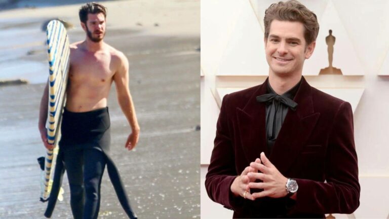 Andrew Garfield Surfs Shirtless In LA, Showing Off His Muscles